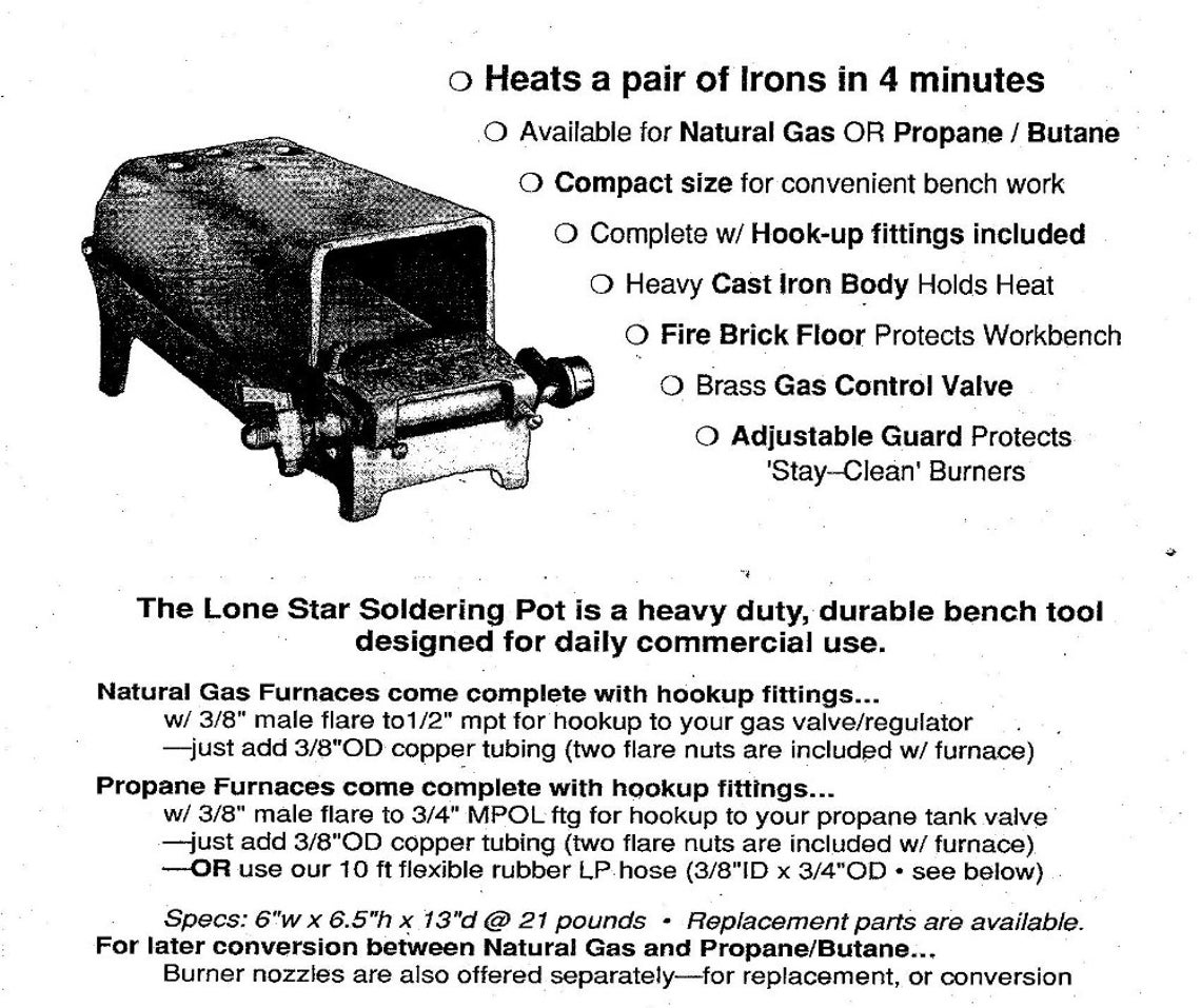 Lone Star Bench Soldering Furnace LP Propane Gas Four Burner #SP-P - Etsy