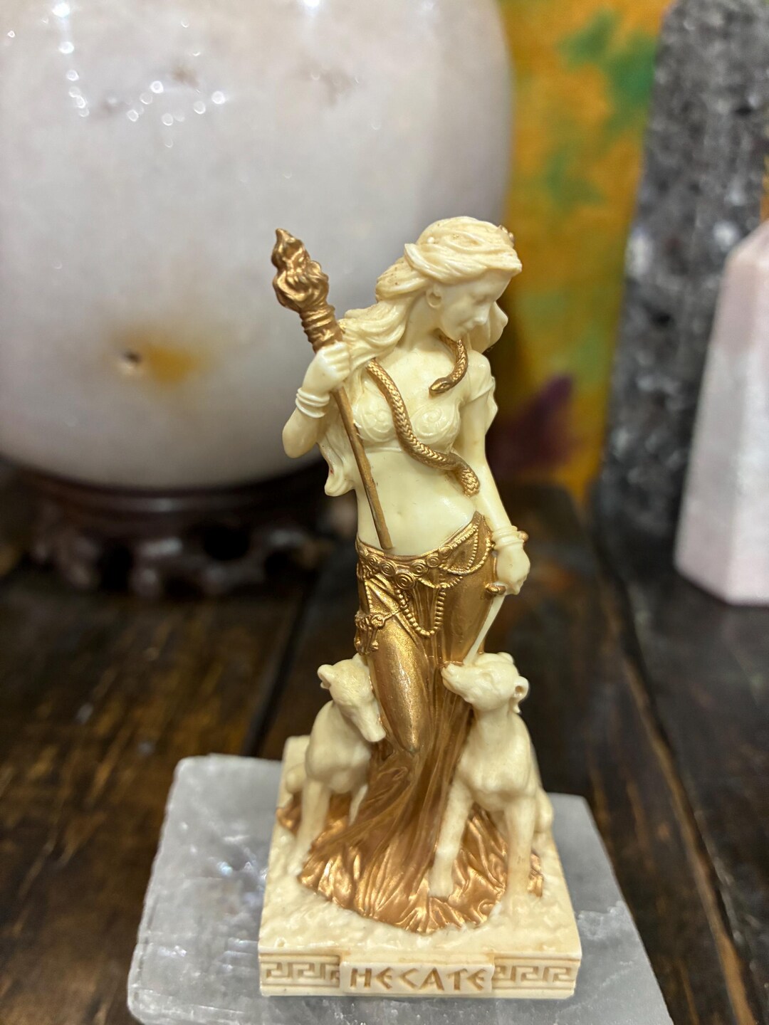 Cast Resin Hecate Statue | Greek Goddess Torch Serpent Altar Decor - Etsy