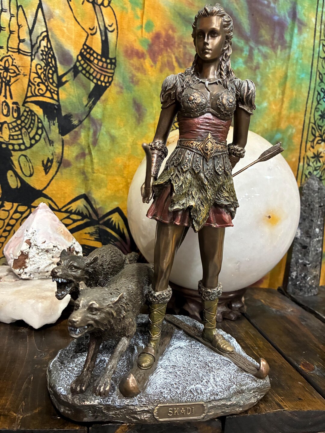 Skadi Statue | Norse Goddess of Winter Hunt & Mountains | Wolves ...