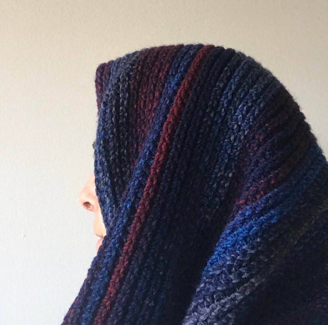 Crochet Tubular Cowl Head-covering in Relaxed Blue, Gray and Red ...