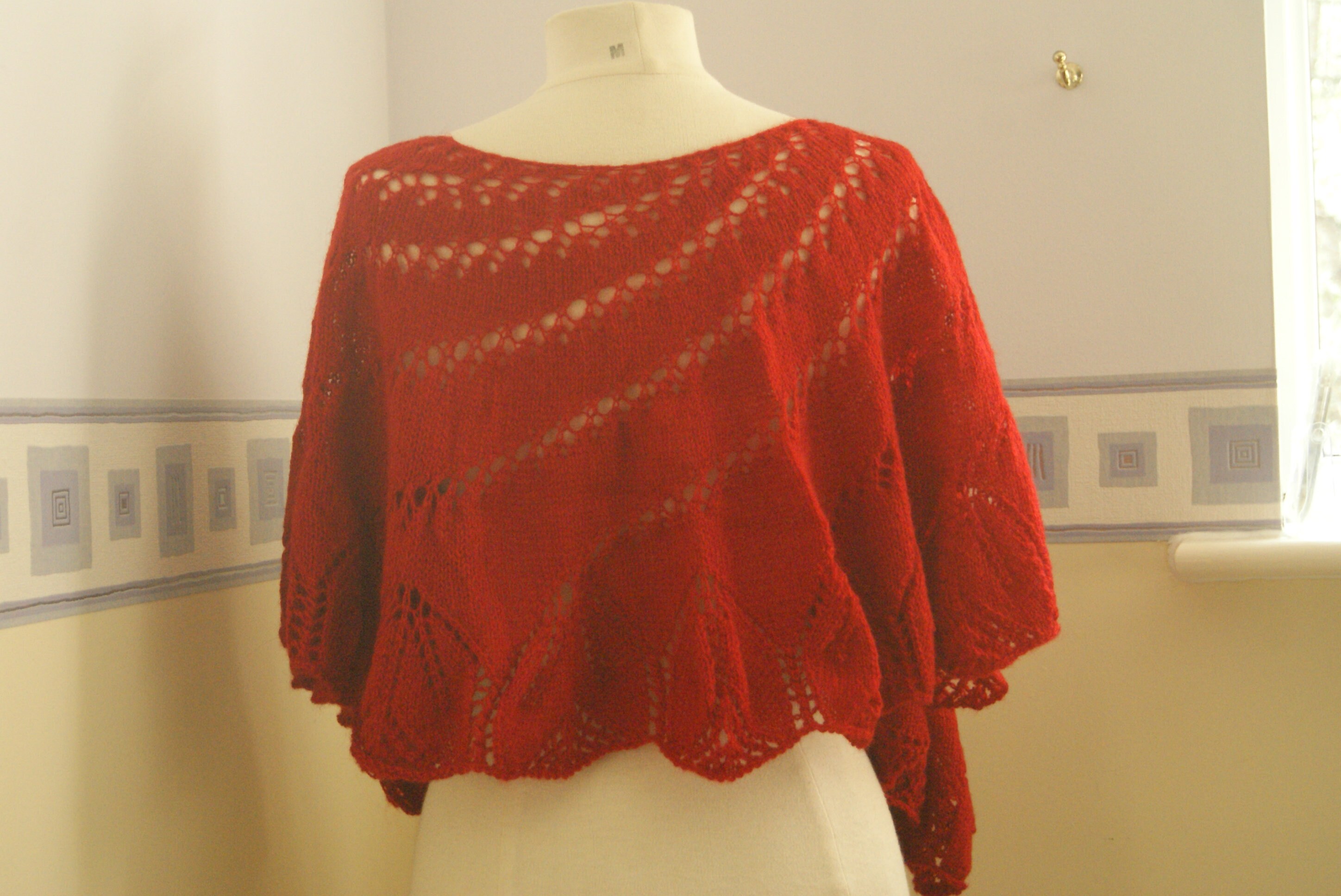 Hand Knitted Elegant Red Shawl/christmas Gift/for Her/ Autumn/winter - Etsy
