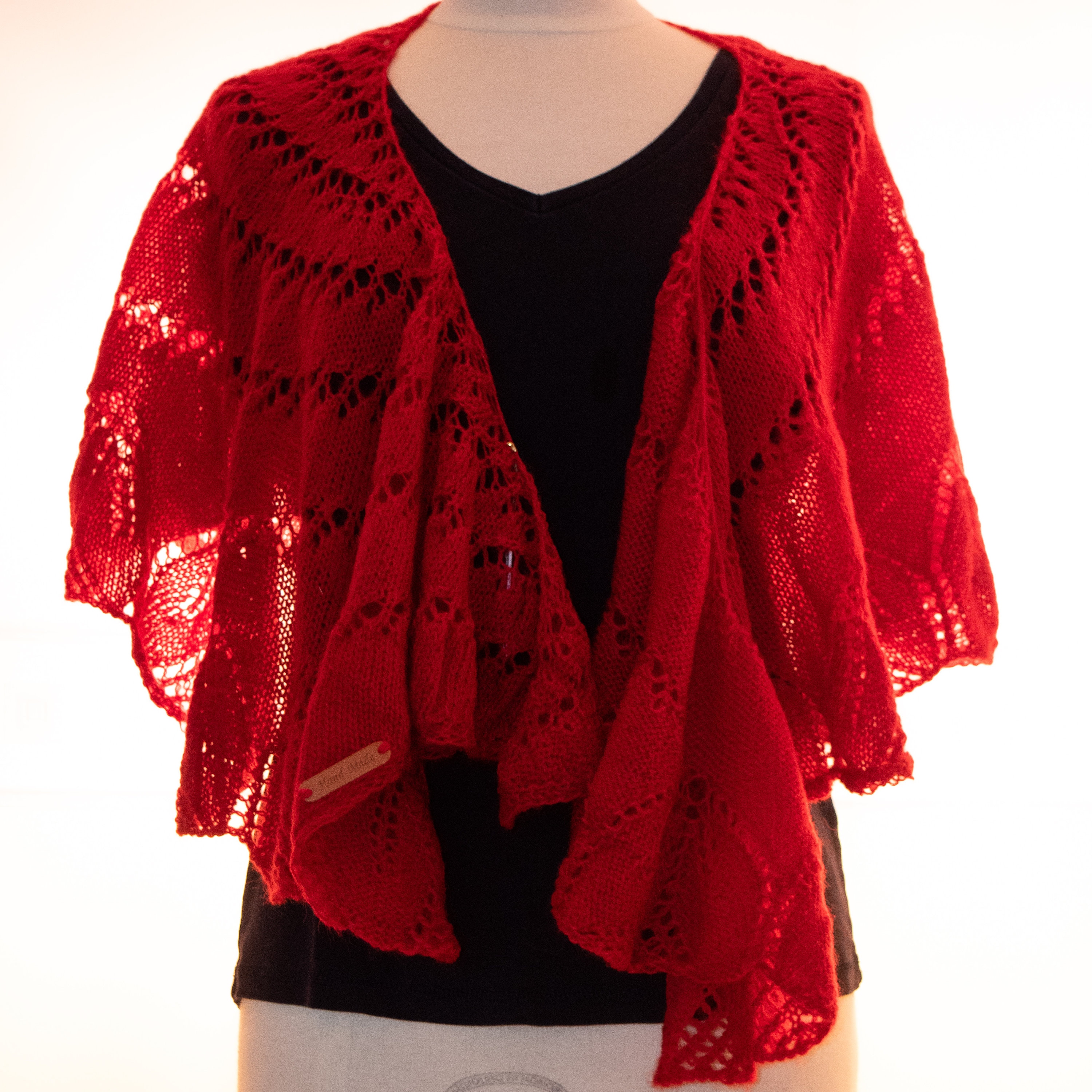 Hand Knitted Elegant Red Shawl/christmas Gift/for Her/ Autumn/winter - Etsy