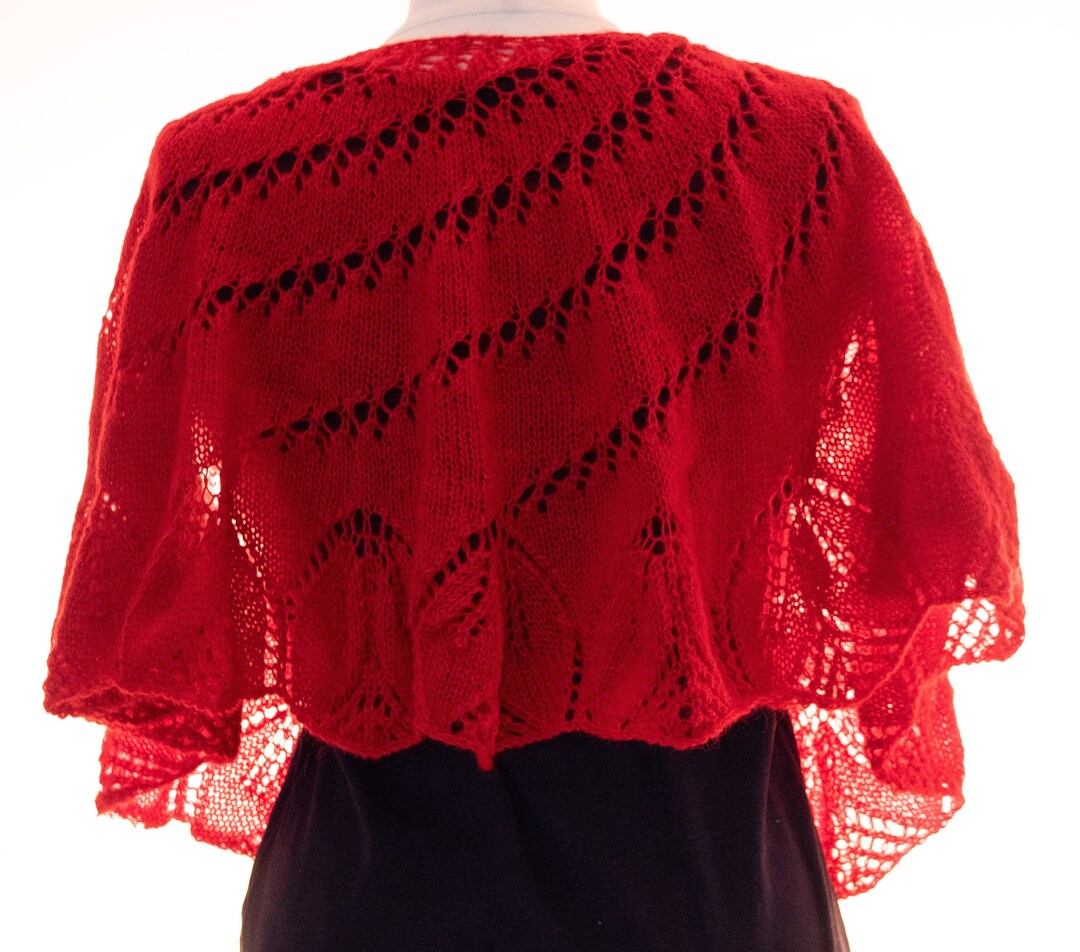 Hand Knitted Elegant Red Shawl/christmas Gift/for Her/ Autumn/winter - Etsy