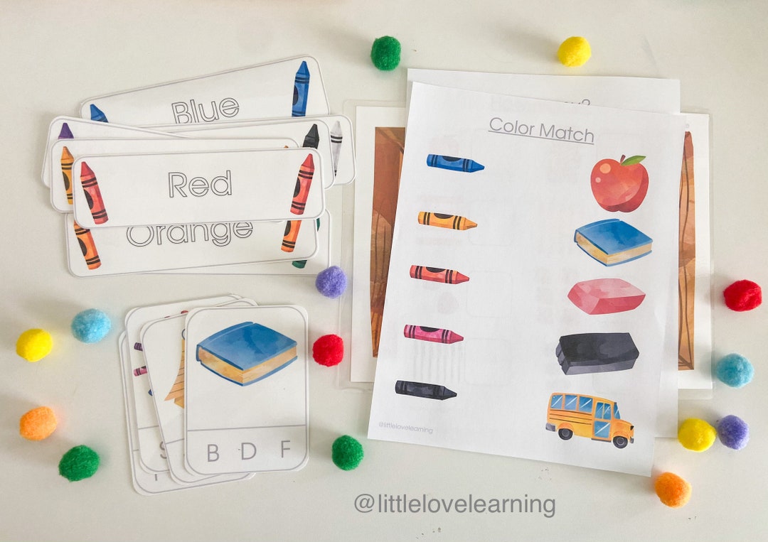 BACK TO SCHOOL Pack Activity for Preschool Kindergarten Color Match ...