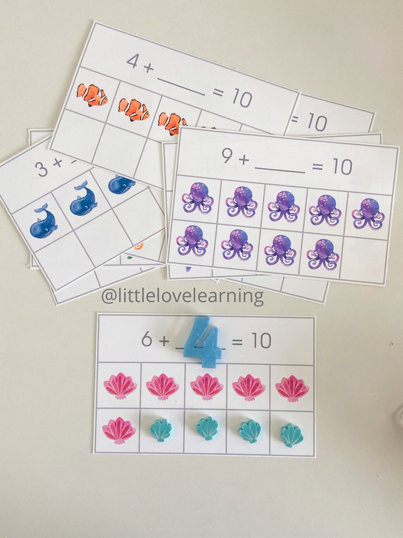 SUMMER ADDITION Cards Math Facts Adding Learning Kindergarten Preschool ...