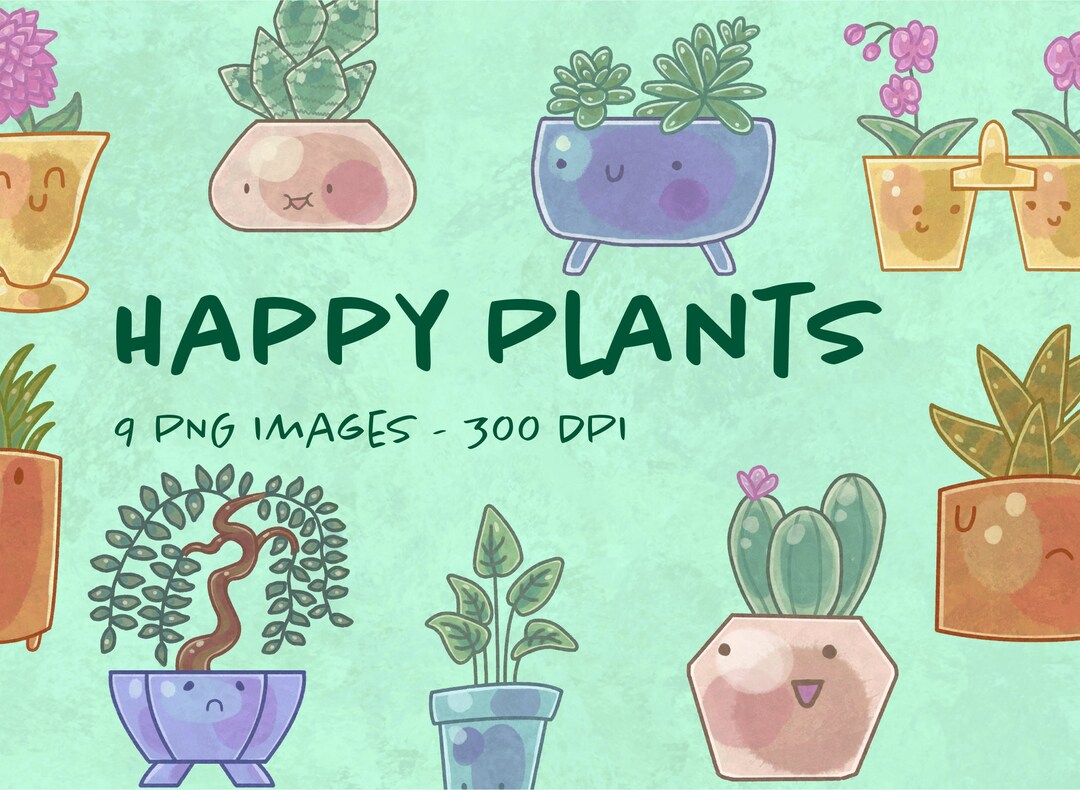 Happy Plants - Transparent PNG Clipart Images - Digital Stickers for ...