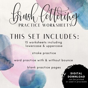Brush Lettering Calligraphy Practice Worksheets Learn Modern Calligraphy Digital Download - Etsy