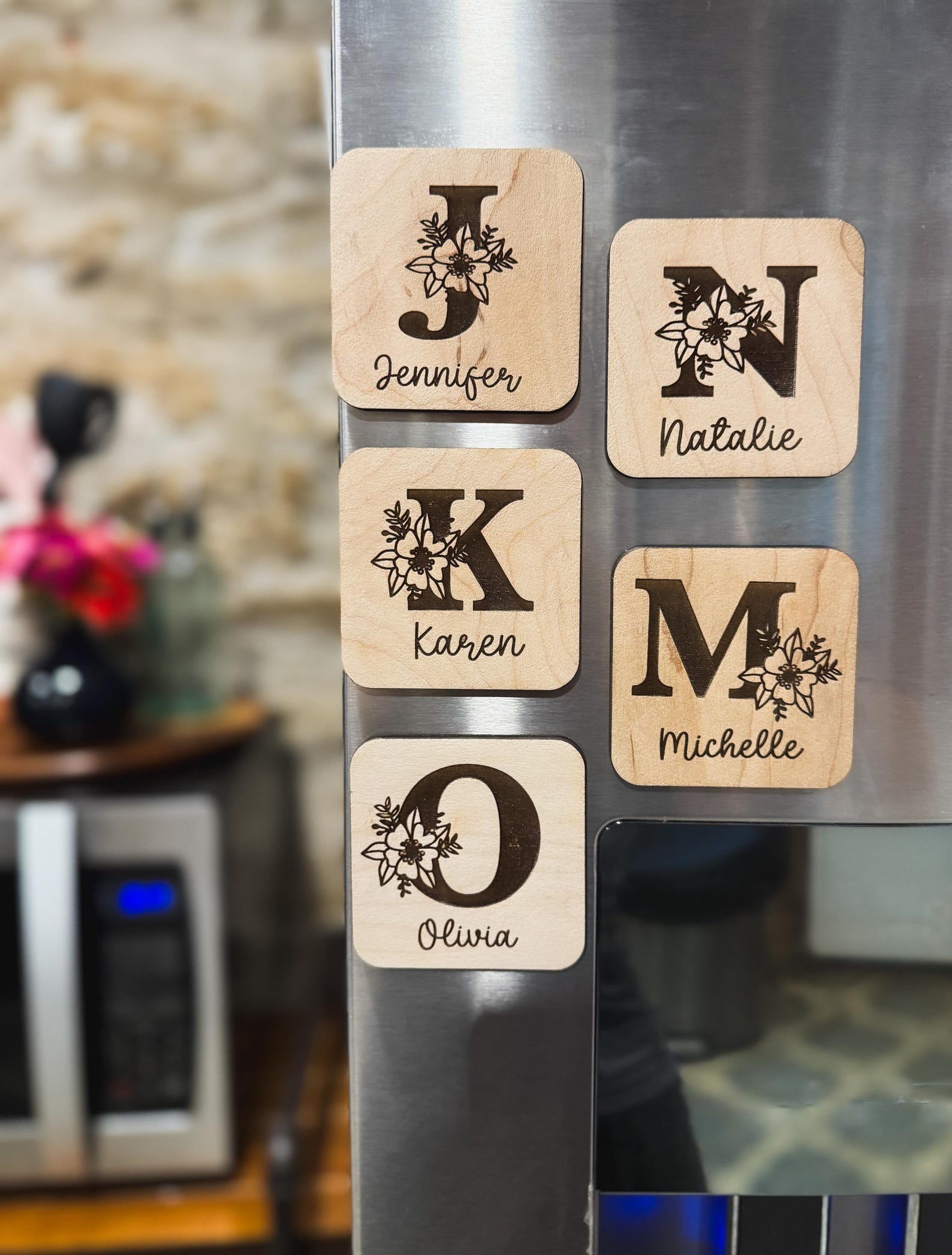 Personalized Maple Wood Magnet, Engraved Initial - Etsy