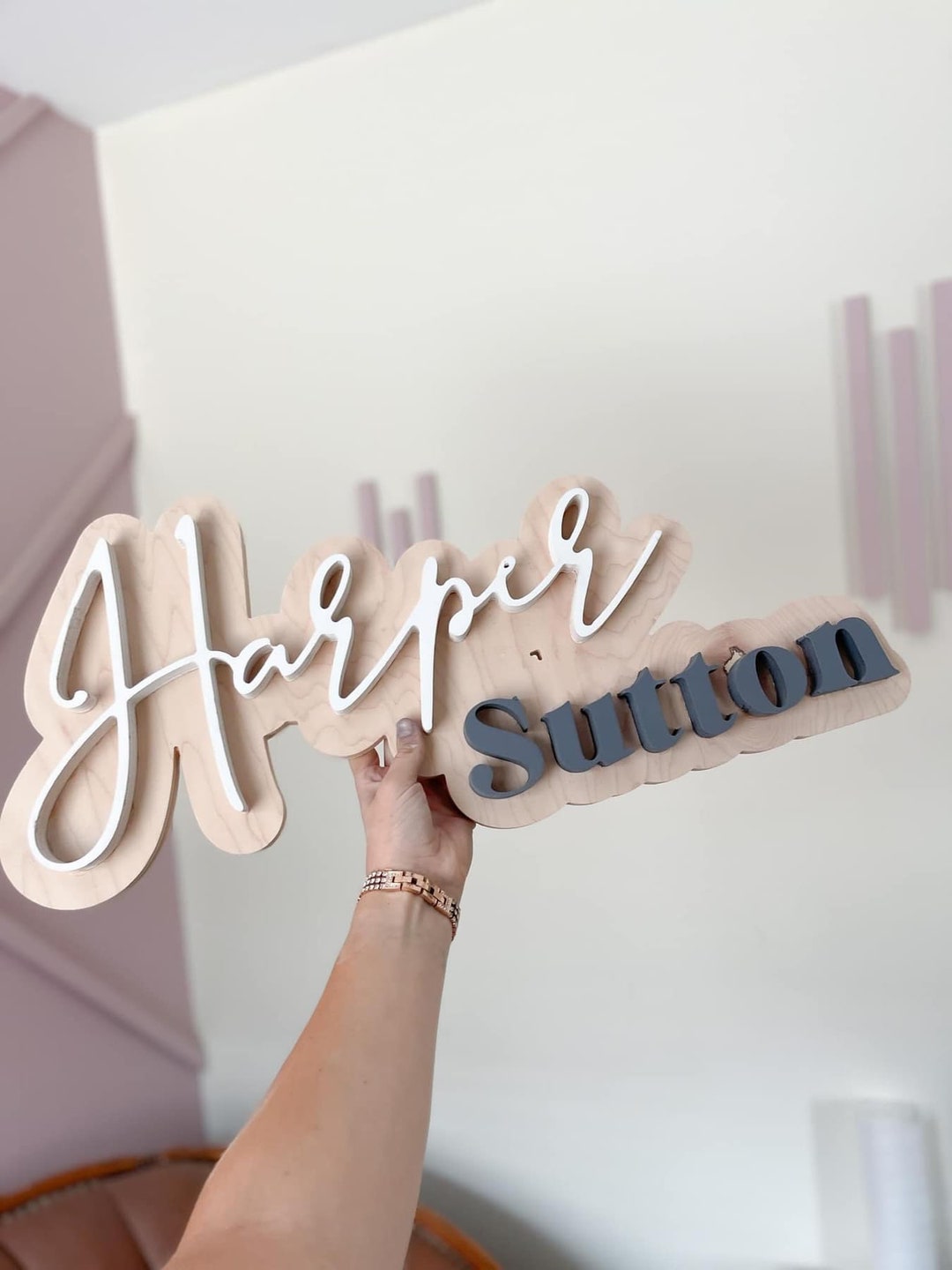 Large Wood Name Sign, Nursery Name Sign, Boho Nursery Sign, Layered ...