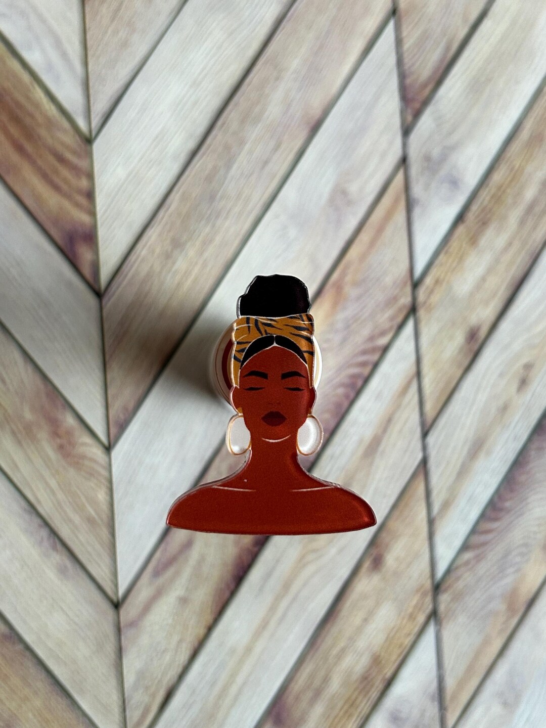 African American Woman \w Head Band| Acrylic Pin| Melanin Pin| Black ...