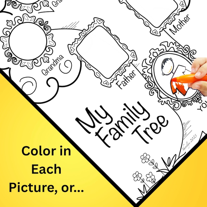 Family Tree Coloring Page: 3-generation Genealogy Worksheet (digital ...