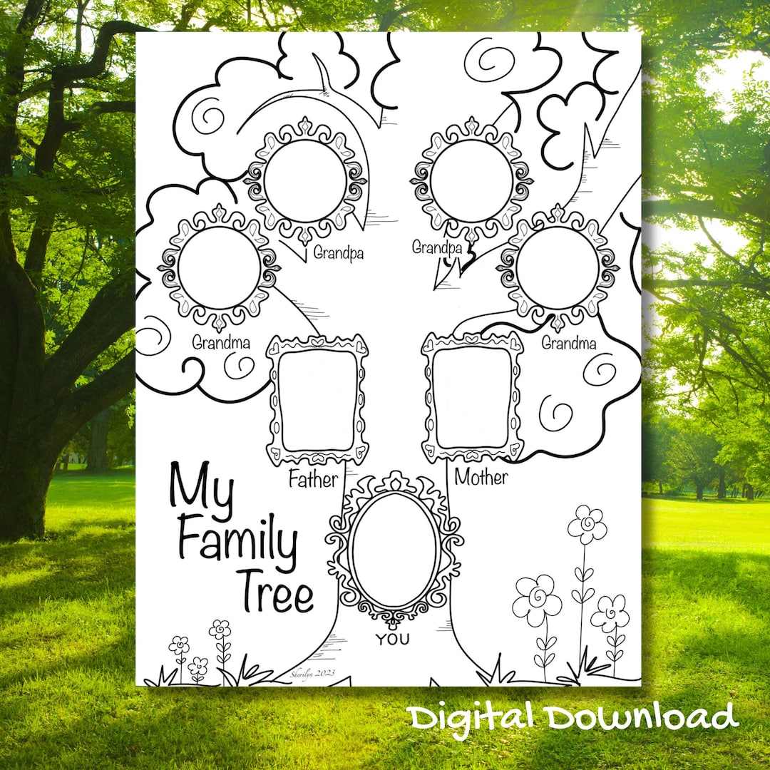 Family Tree Coloring Page for Kids – 3 Generation Printable Worksheet ...