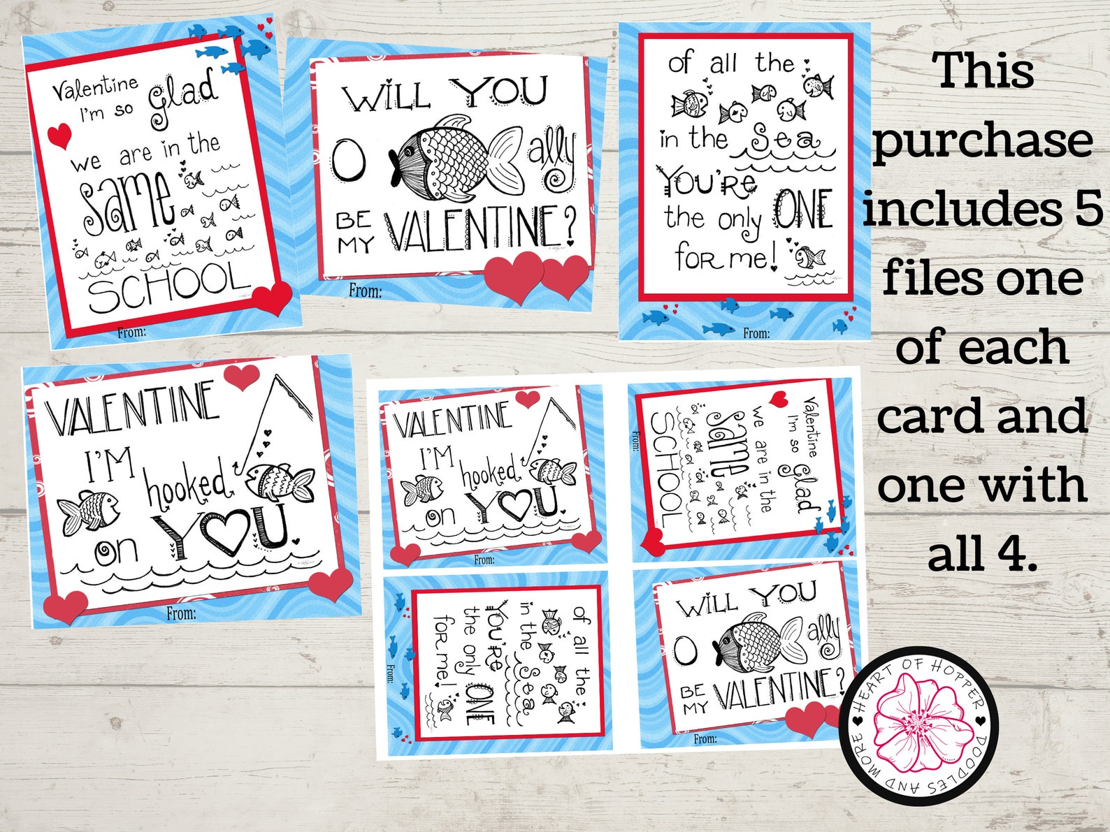 Fish Themed Valentine Cards Set of 4 an Ofishally Fun Valentine ...