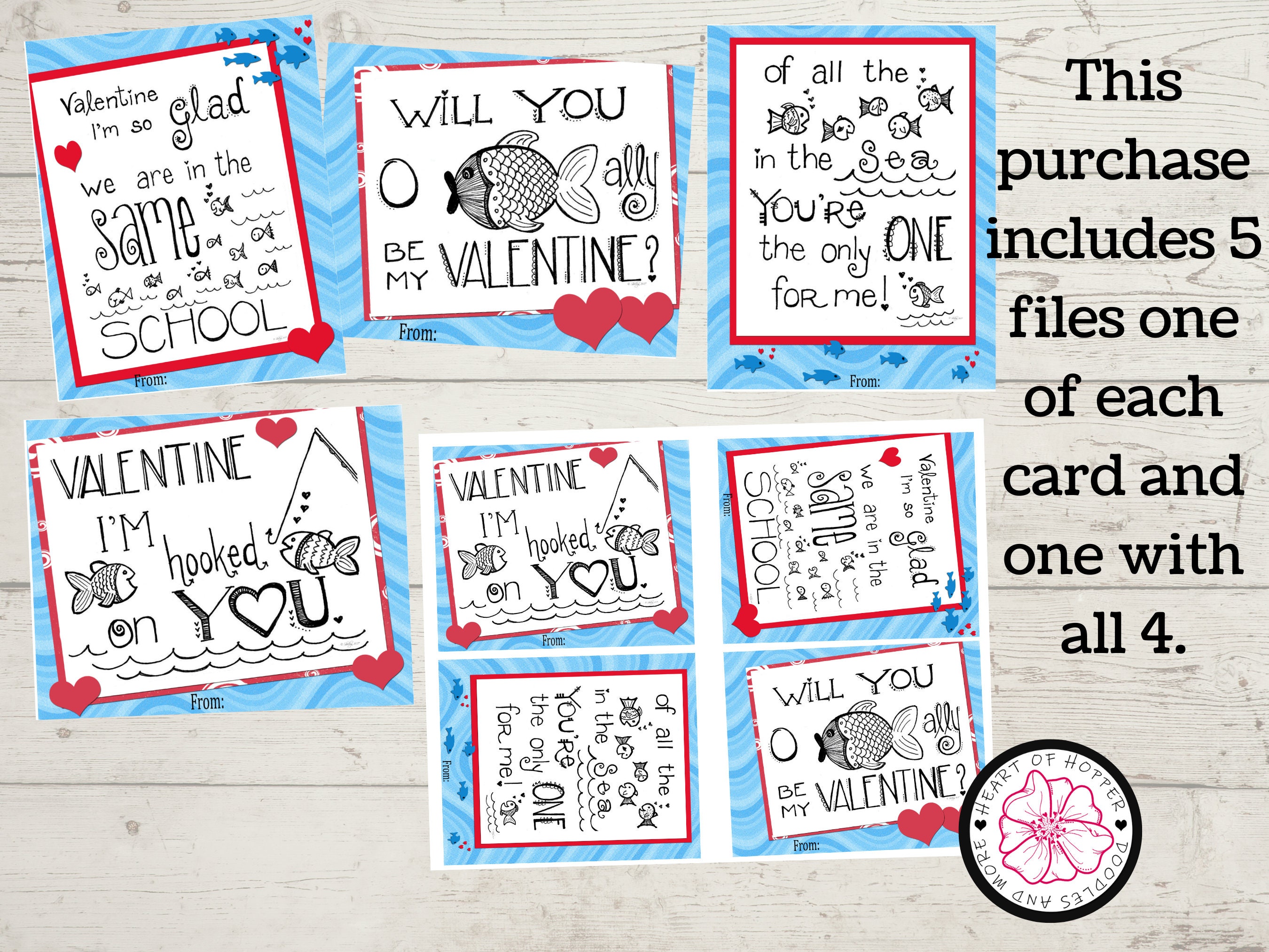 Fish Themed Valentine Cards Set of 4 an Ofishally Fun Valentine ...