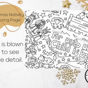 Nativity Scene Coloring Page Mary, Joseph, & Baby Jesus Unto Us a Child ...