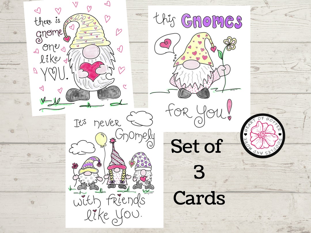 Gnome Valentine Cartes Jeu de 3 cartes imprimables Il y en a un Gnome ...