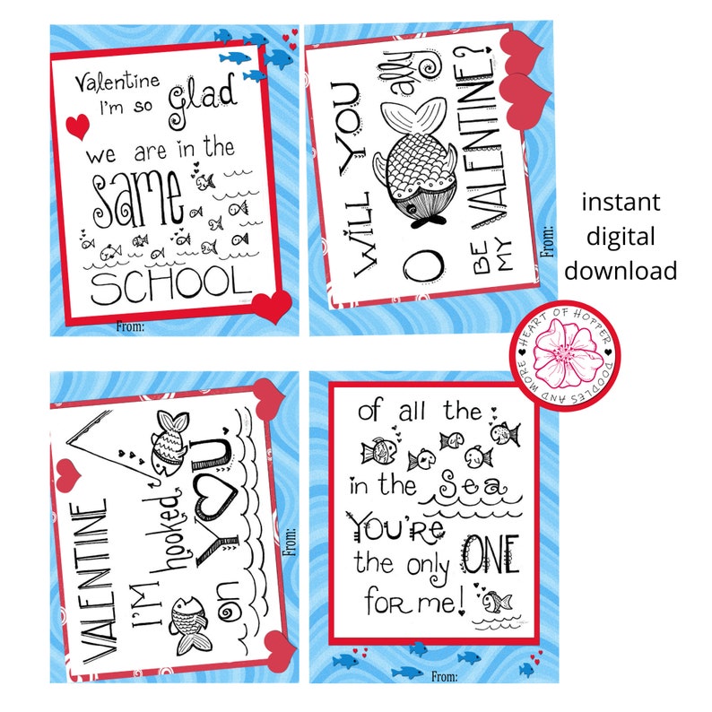 Fish Themed Valentine Cards Set of 4 an Ofishally Fun Valentine ...