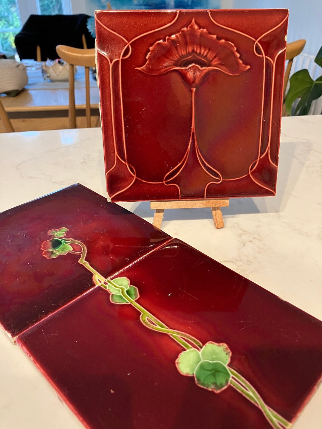 Antique Tile, Pottery Tile, Decorative Tiles, Dark Red Art Deco/nouveau ...