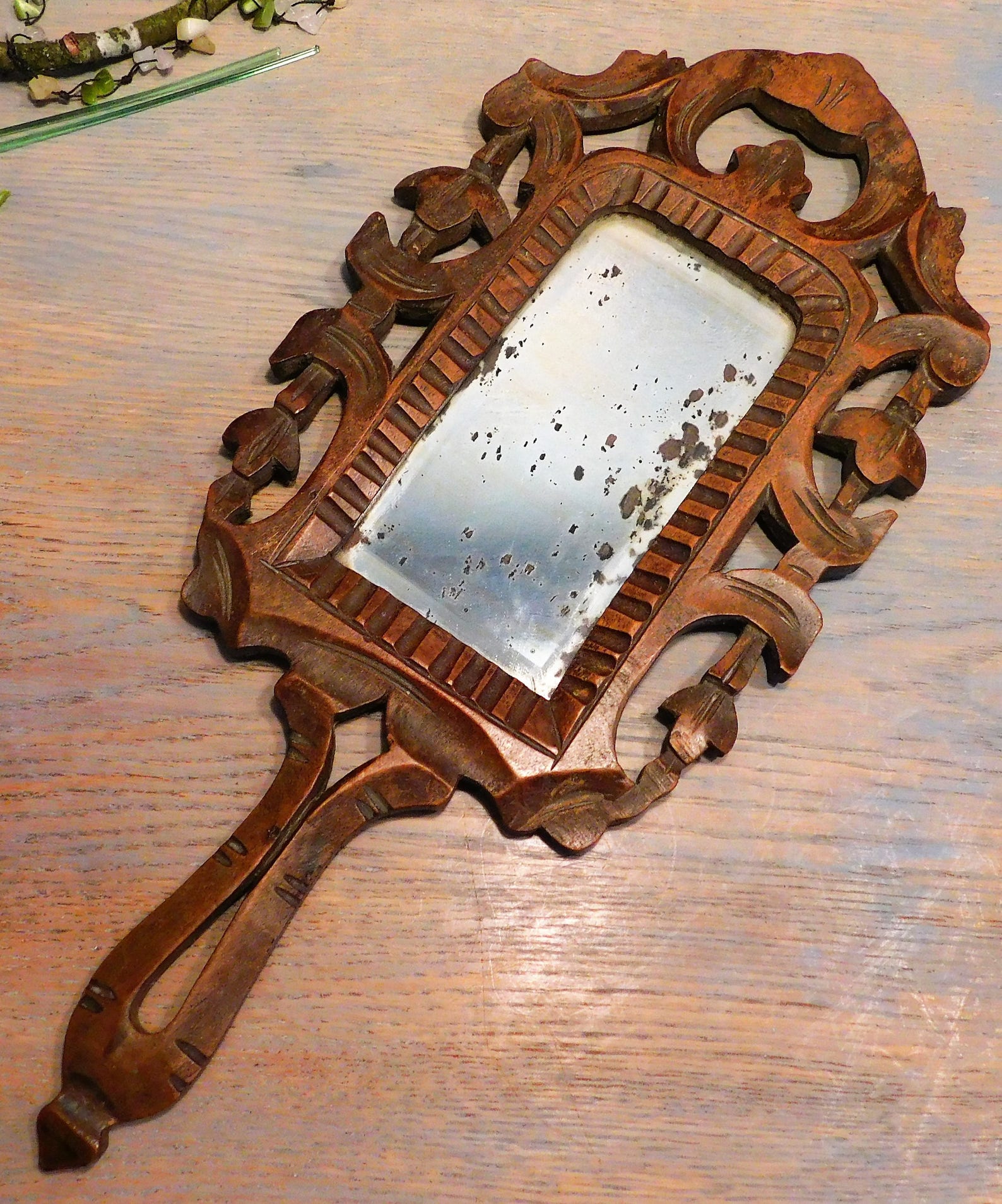 Antique Hand Mirror Wooden Hand Held Mirror Carved Wooden - Etsy