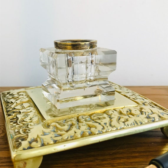 Brass Inkwell Glass Inkwell With Brass Surround Writing | Etsy