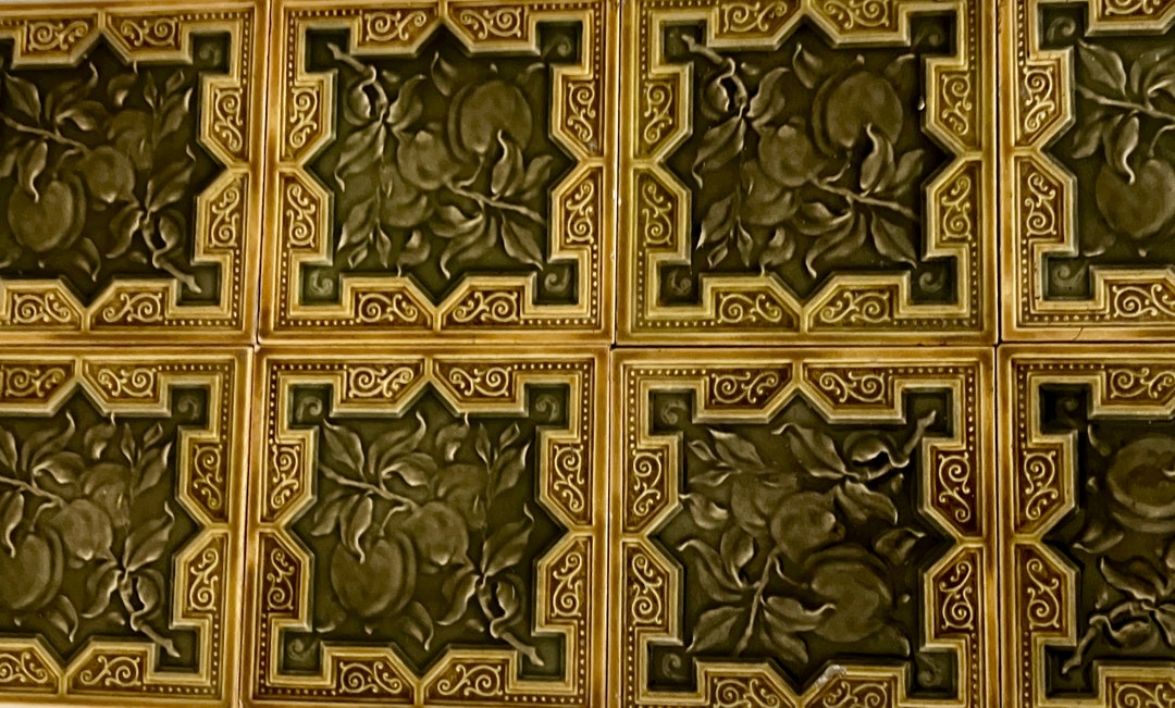 Antique Tile, Pottery Tile, Decorative Tiles, Yellow Dark Grey Green ...