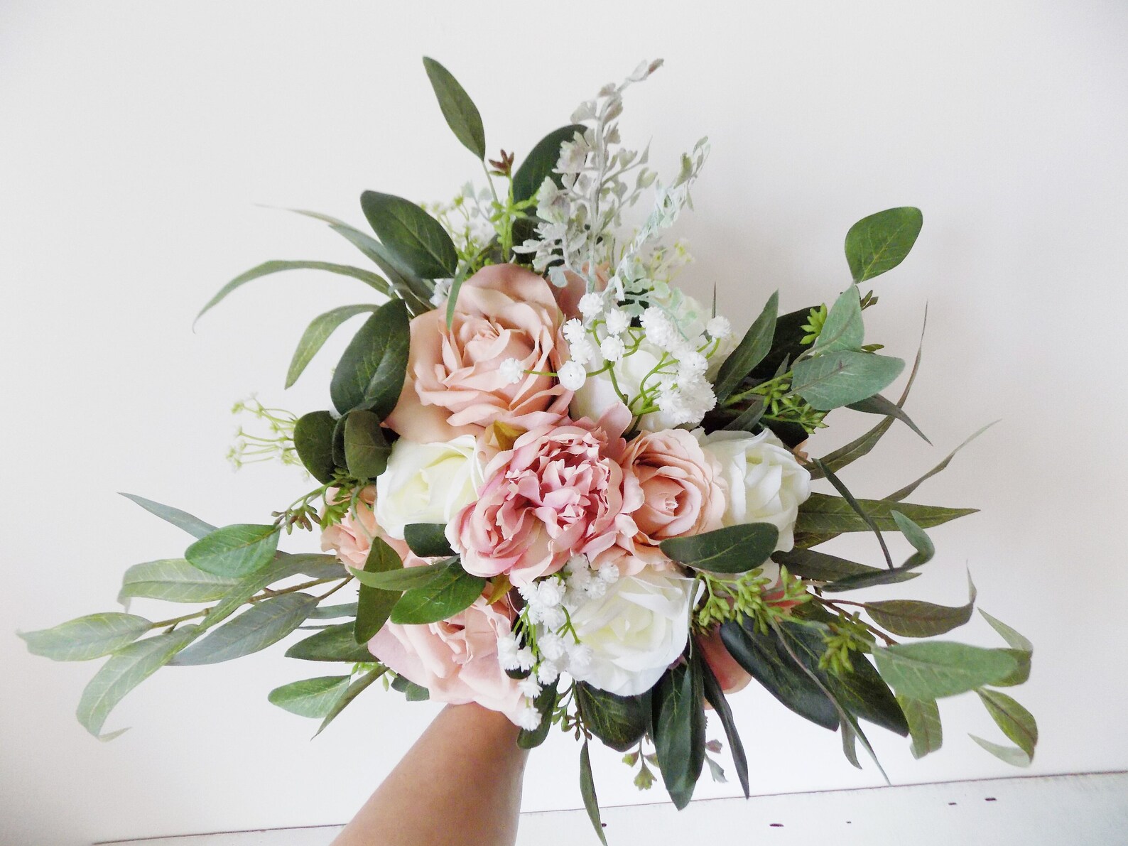 Dusty Pink Bridal Bouquet Artificial Rustic Bouquet Blush Pink | Etsy