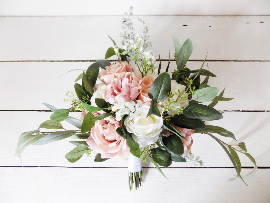 Dusty pink bridal bouquet artificial rustic bouquet blush pink | Etsy