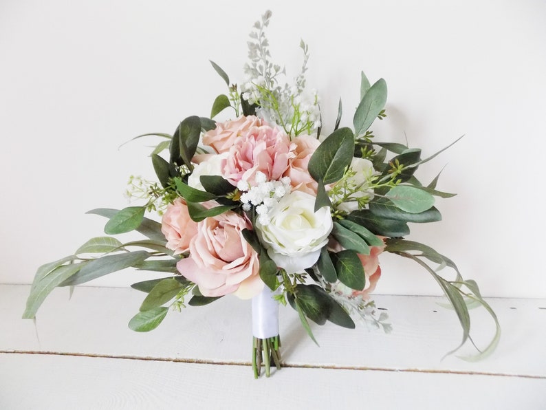 Dusty Pink Bridal Bouquet Artificial Rustic Bouquet Blush Pink | Etsy