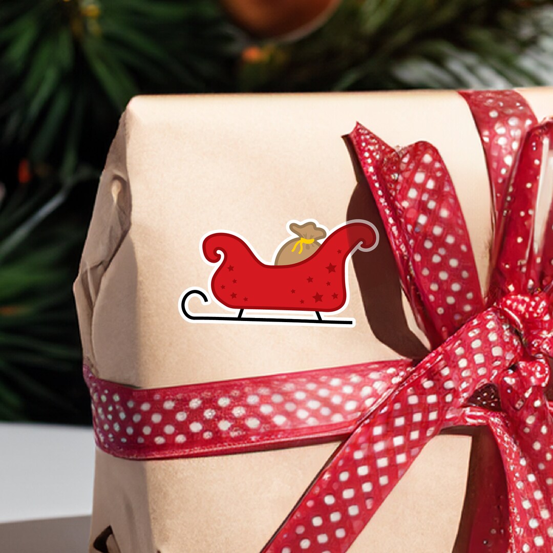 Holiday Magic Santa Christmas Sleigh Sticker, Fun Red Sleigh for Your ...