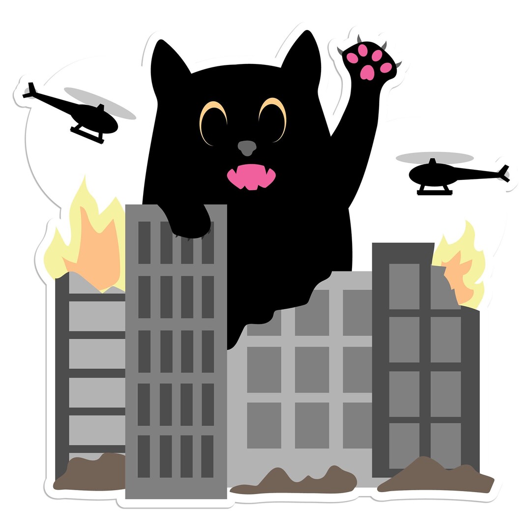 Catzilla Cat Sticker - Cat Vinyl Sticker for Laptops, Cars, Water ...