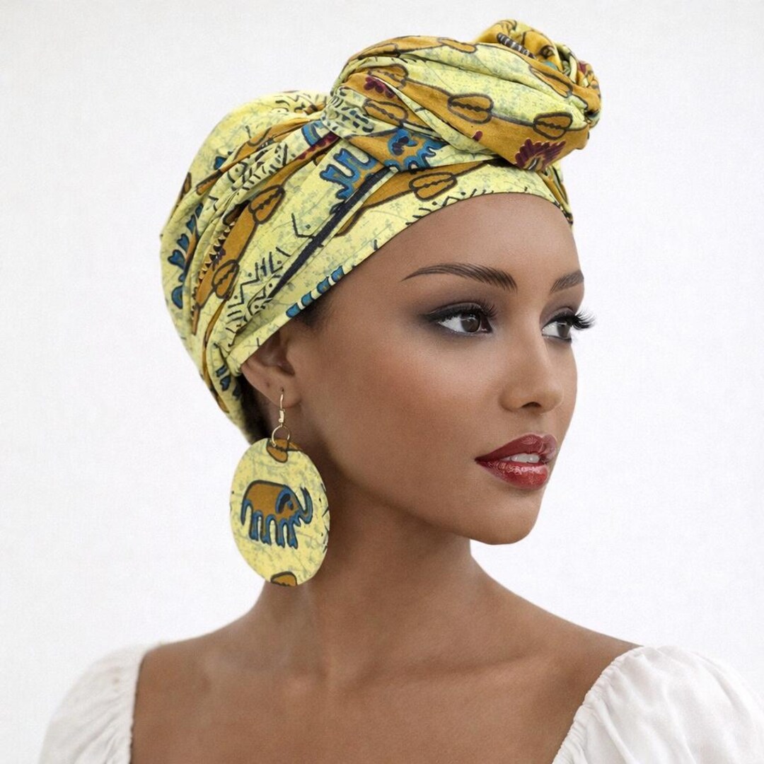 Ankara Fabric Head Wrap: Green African Turban With Elephant Print - Etsy