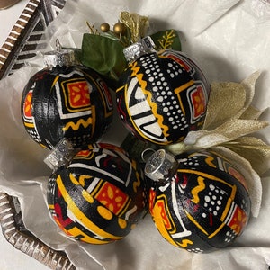 African Print Christmas Ornaments – Kente Cloth Afrocentric Baubles ...