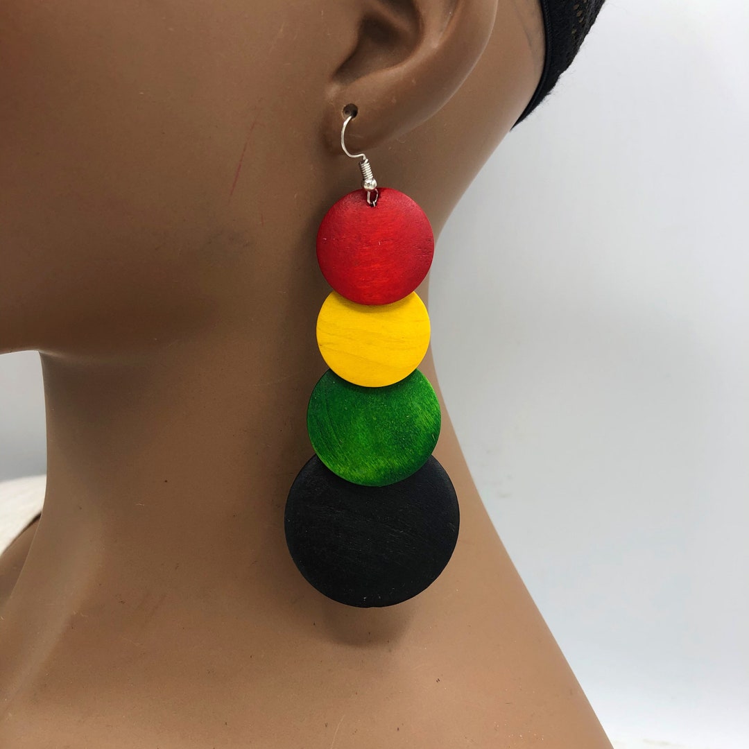 Pan African Wood Earrings: Large Afrocentric Rasta Jewelry - Etsy