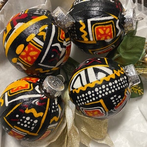 African Print Christmas Ornaments – Kente Cloth Afrocentric Baubles ...