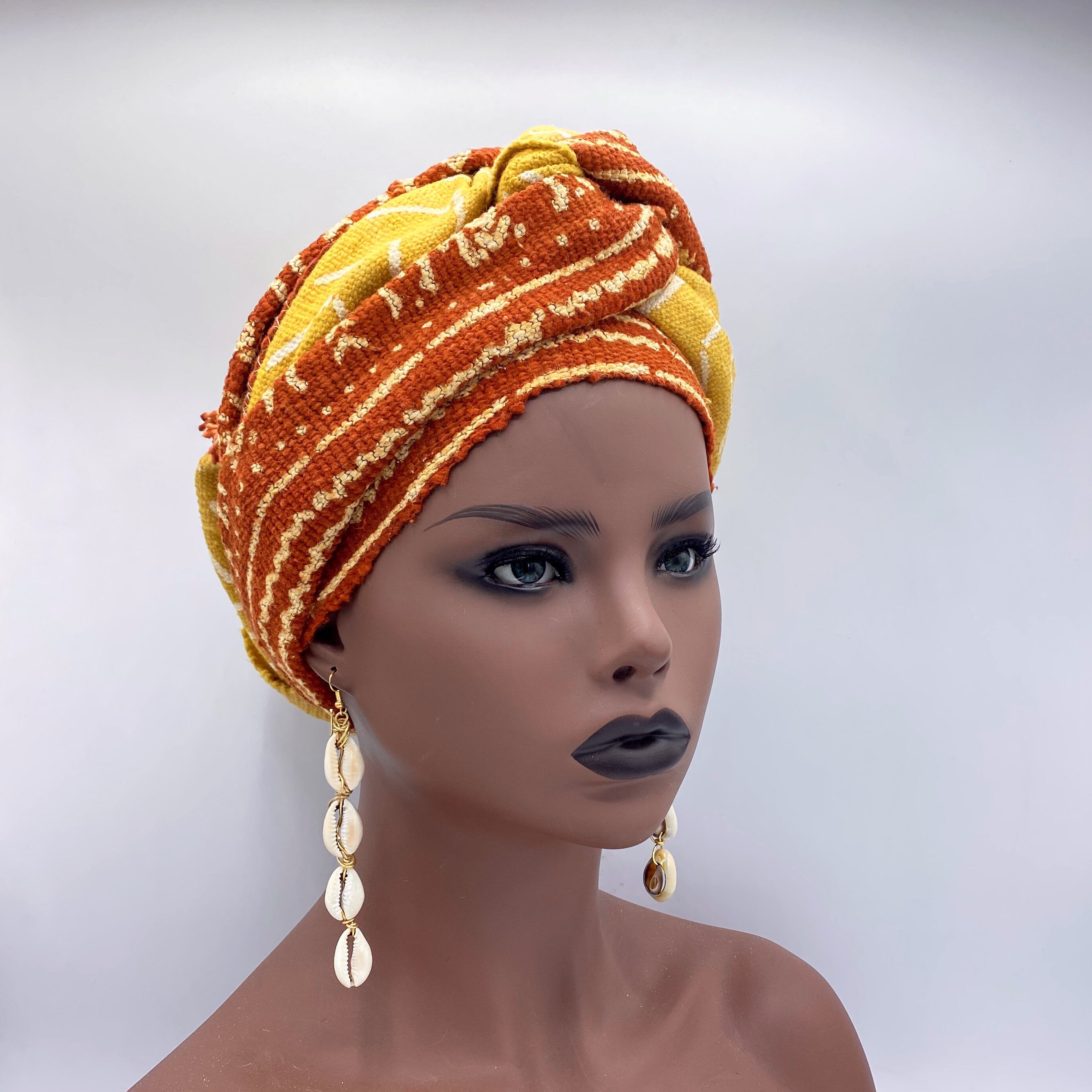 Gold & Rust/Red Mud Cloth Head Wrap