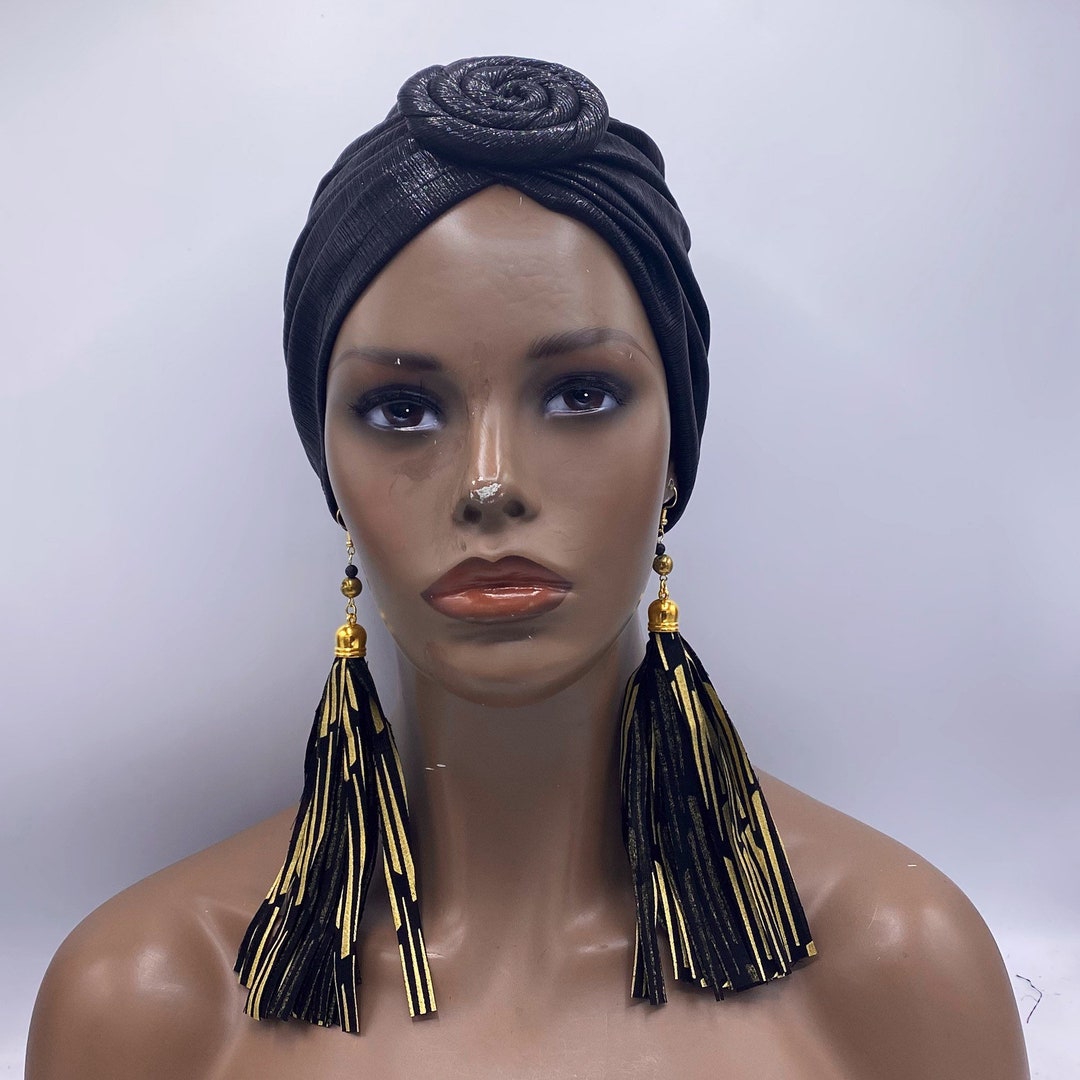 PRE-TIED Stretch Head Turban Jersey Head Wrap Black Pre-tied Head Wrap ...