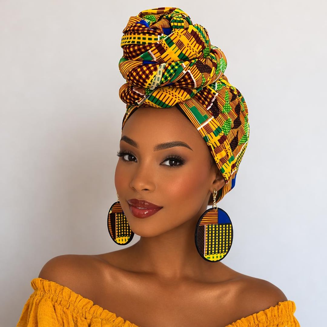 Kente Print Head Wrap: Stretch Jersey African Turban Scarf - Etsy