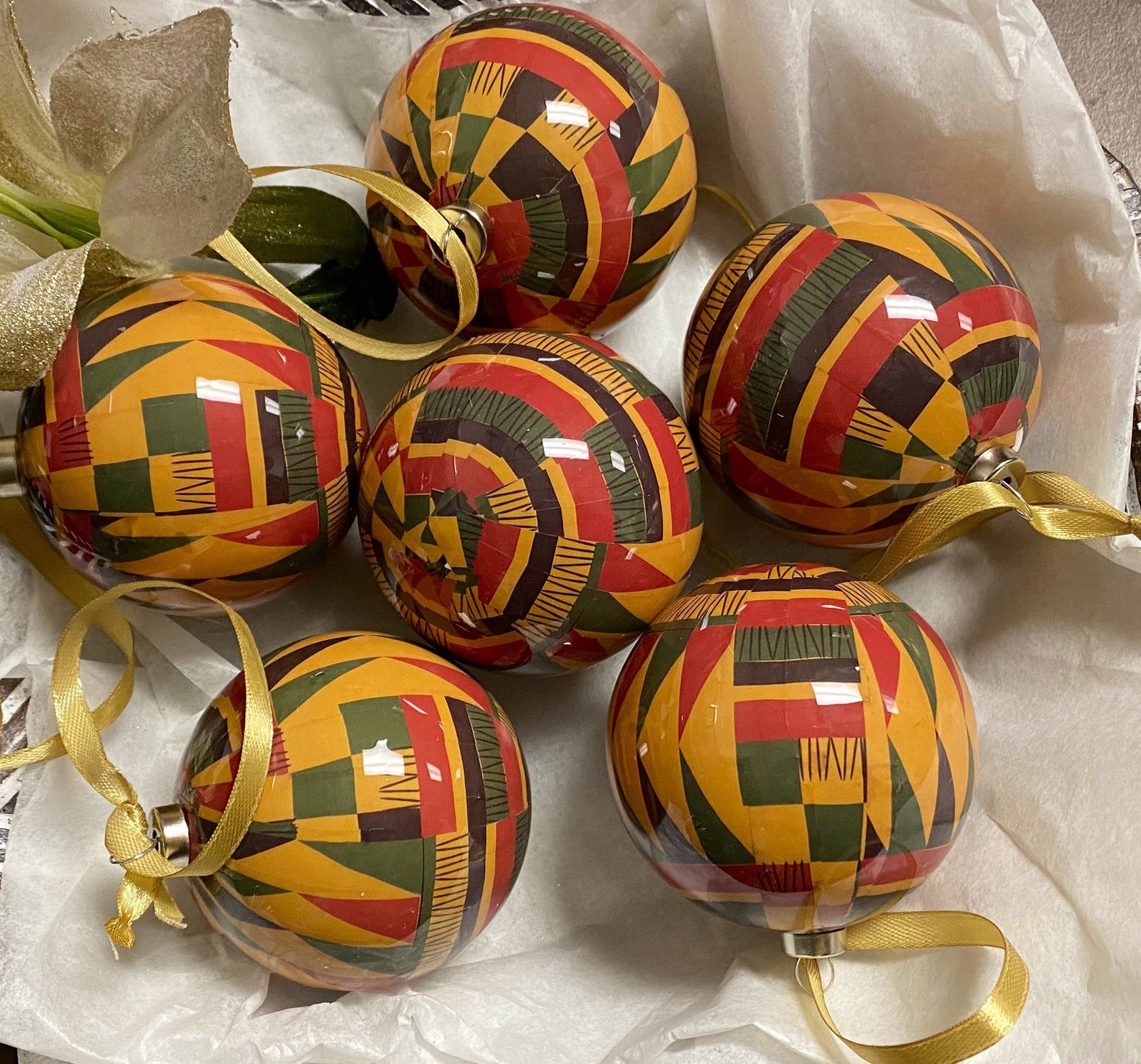 Kente Print Ornaments African Ornaments African Decor Kente Ornament African American Christmas ...
