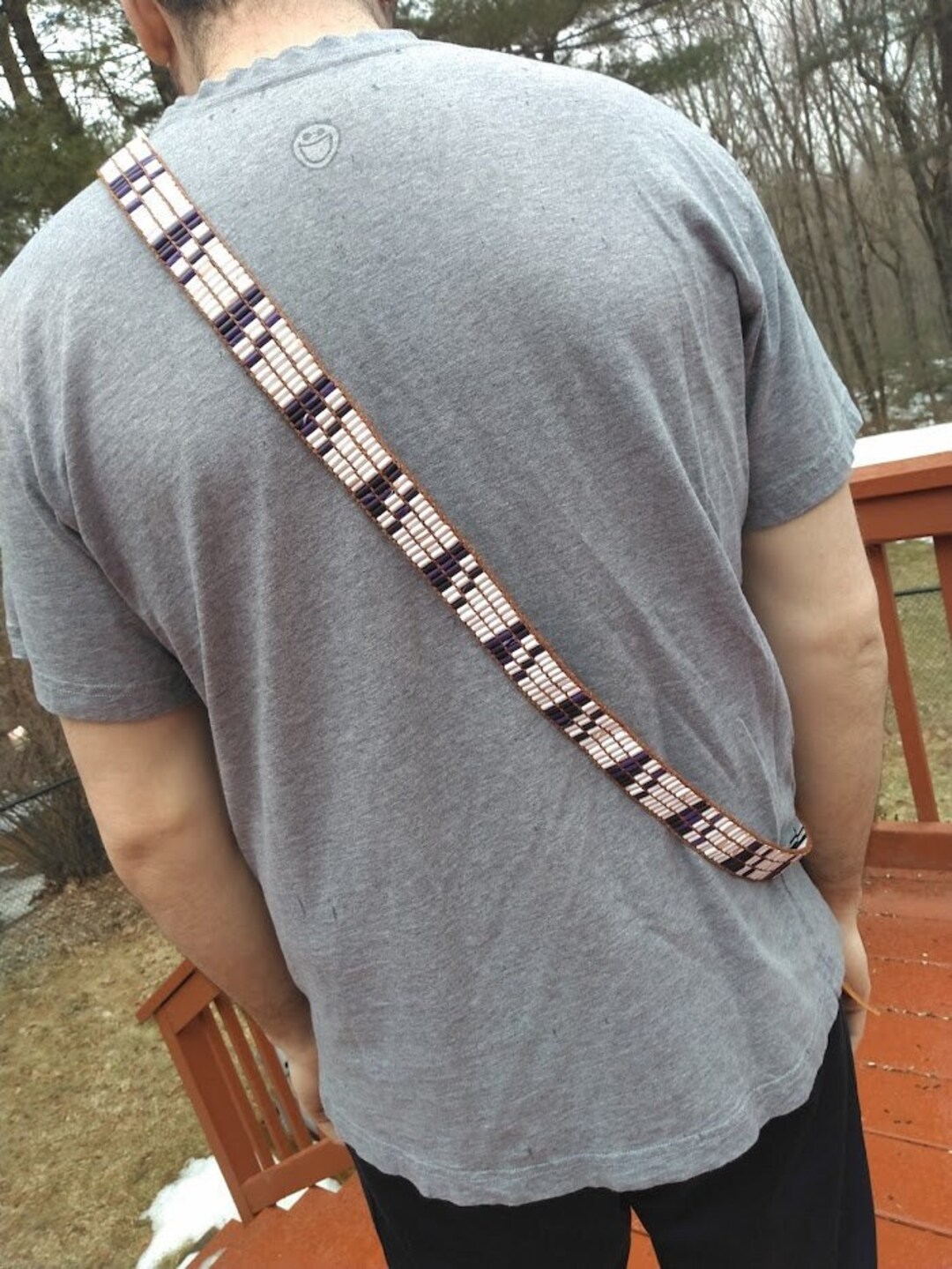 Handmade Purple & White Clay Wampum Belt on Deerskin Leather Lacing ...