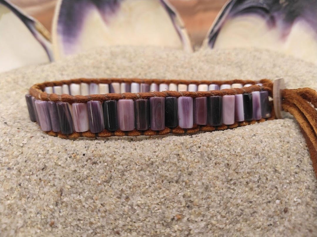 Genuine Massachusetts Quahog Wampum Tube Bead Bracelet W/ Mother of ...