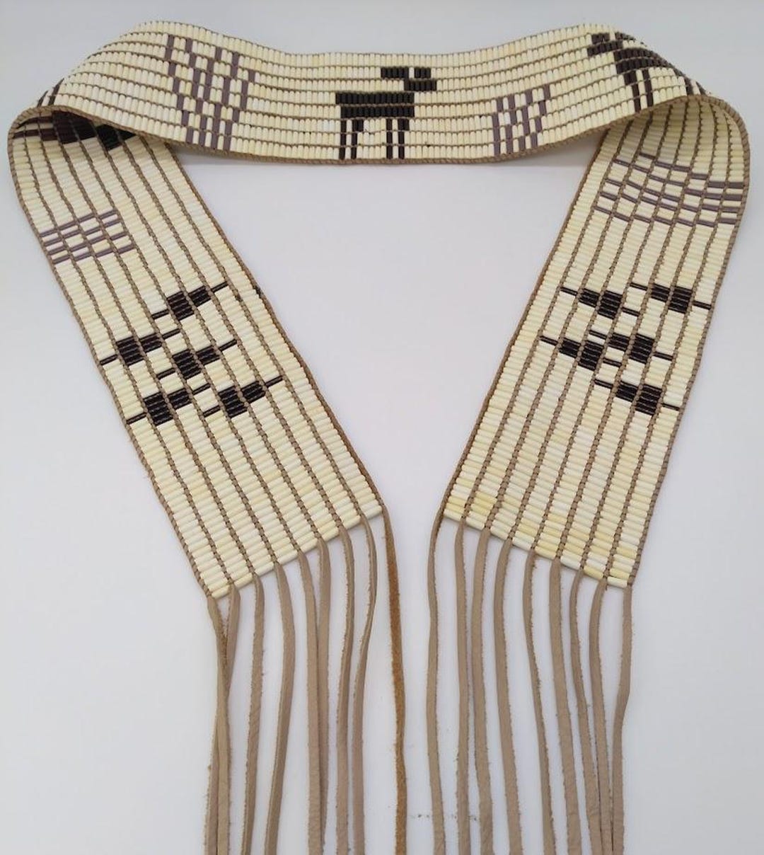 Hand Woven Purple & White Glass Wampum Belt on Moose Leather Lacing ...