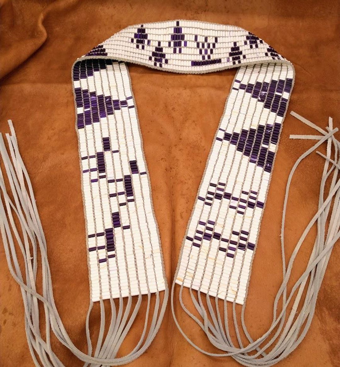 Handmade Clay Wampum Belt on Gray Deerskin Leather Lacing ~ Sacred Fire ...