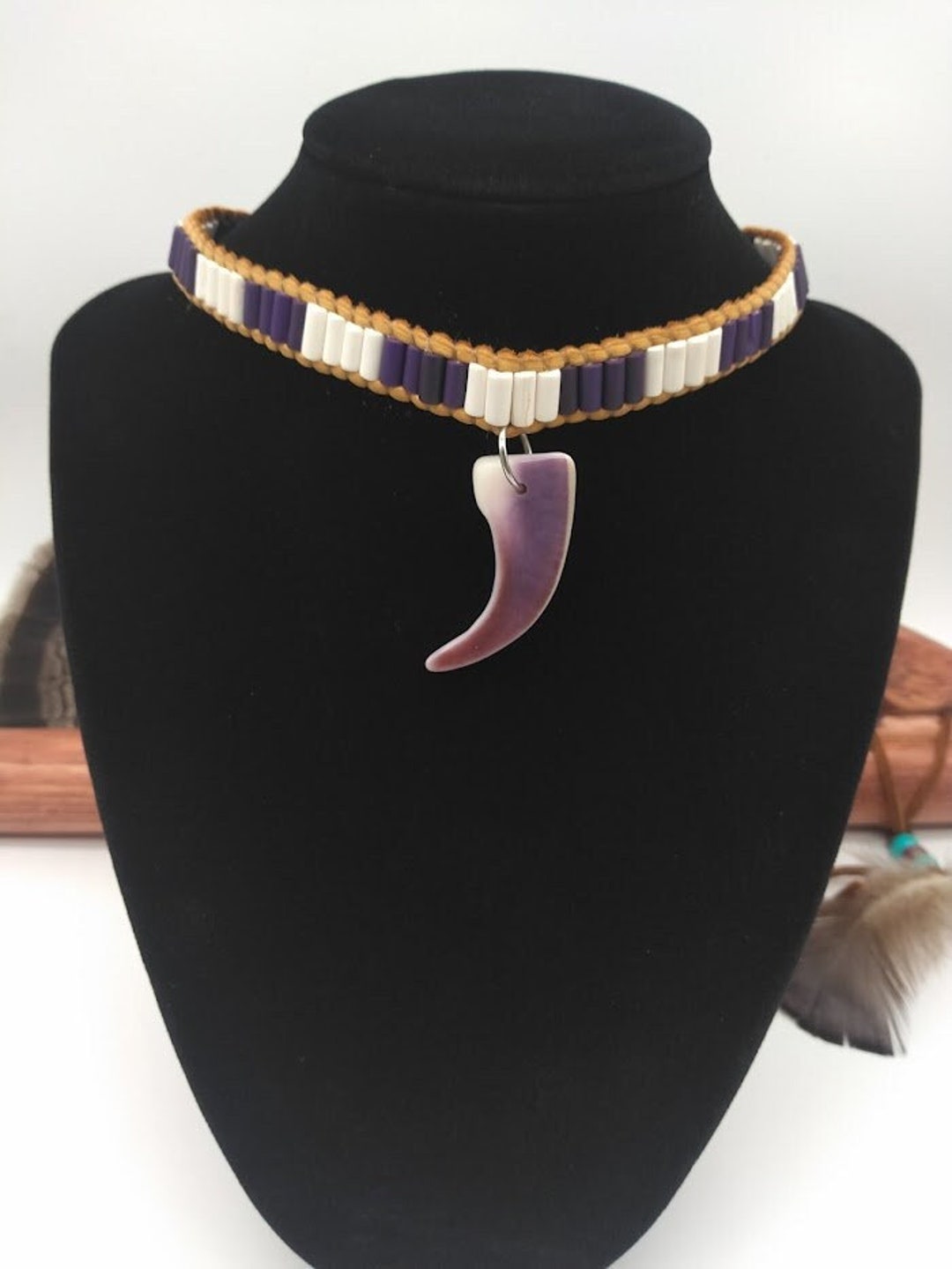 Purple and White Clay Wampum Choker With Genuine Quahog Wampum - Etsy