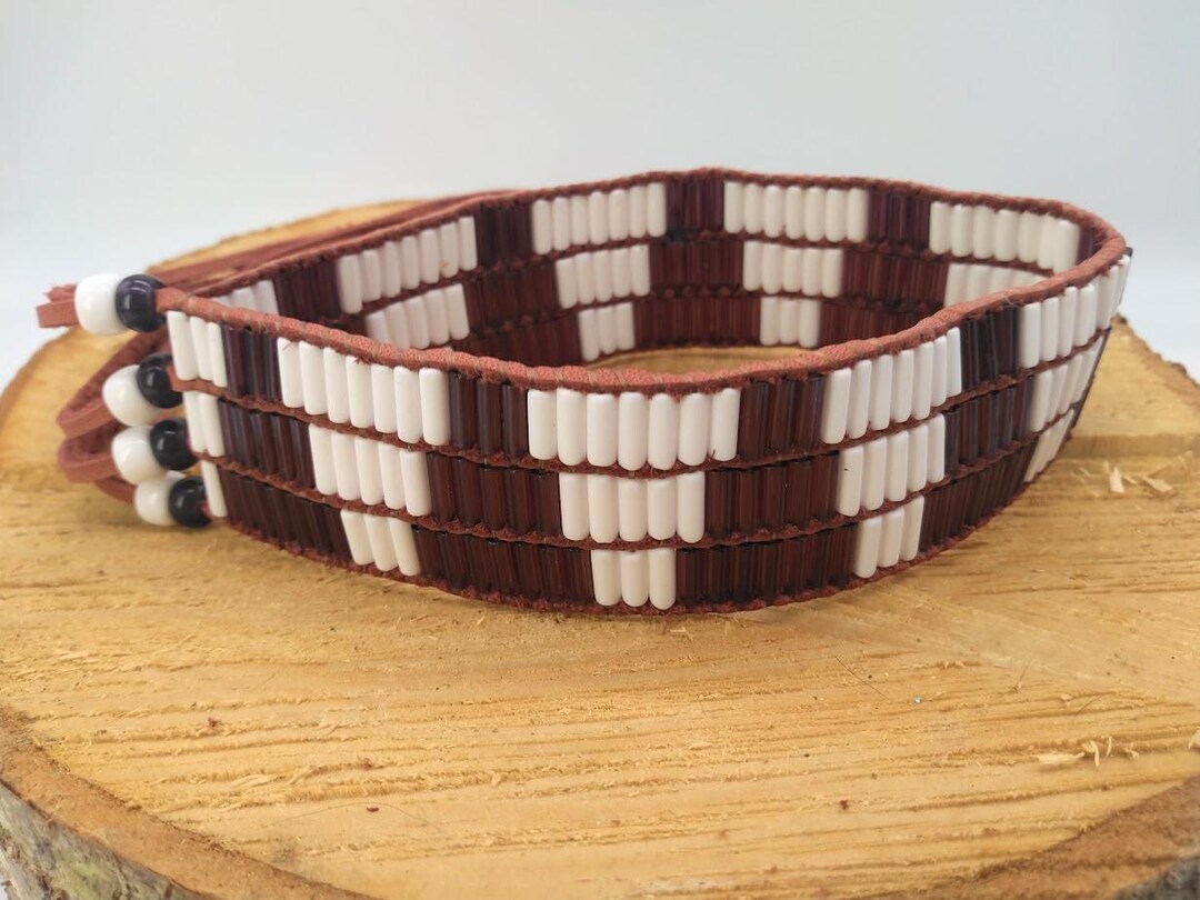 Hand Woven Purple and White Glass Wampum Bead Armband / Leg Tie ...