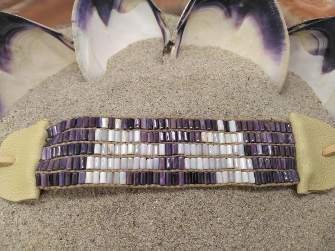 Massachusetts Quahog Wampum Bead Cuff Bracelet on Hemp With Moose ...