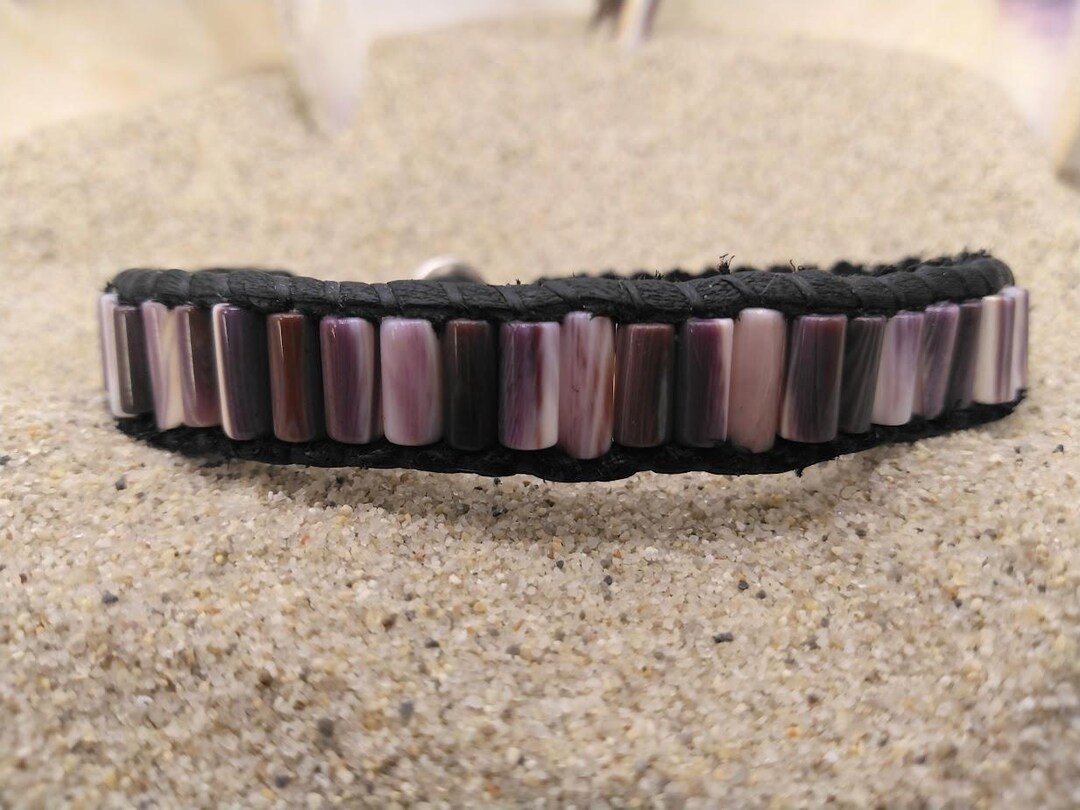 Genuine Rhode Island Quahog Wampum Tube Bead Bracelet W/ Metal Button ...