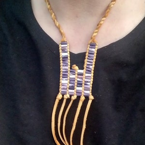 Genuine Handmade Wampum Bead Necklace on Deerskin Leather Lacing ...