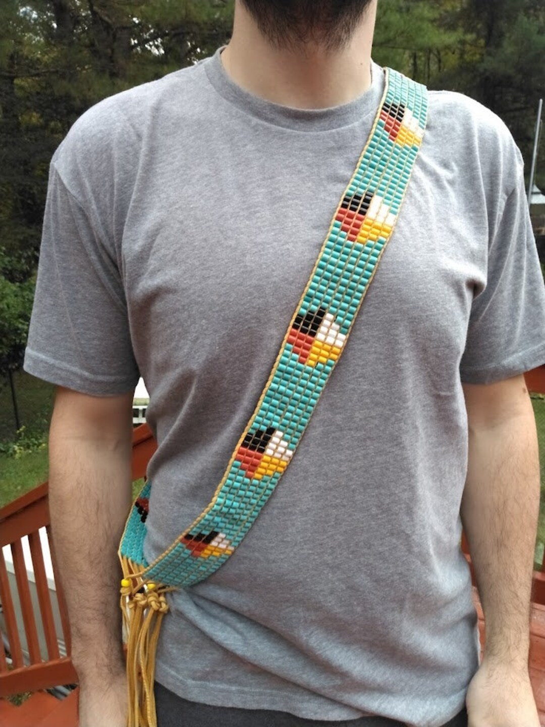 Handmade Medicine Wheel Glass Tile Bead Belt on Deerskin Leather Lacing ...
