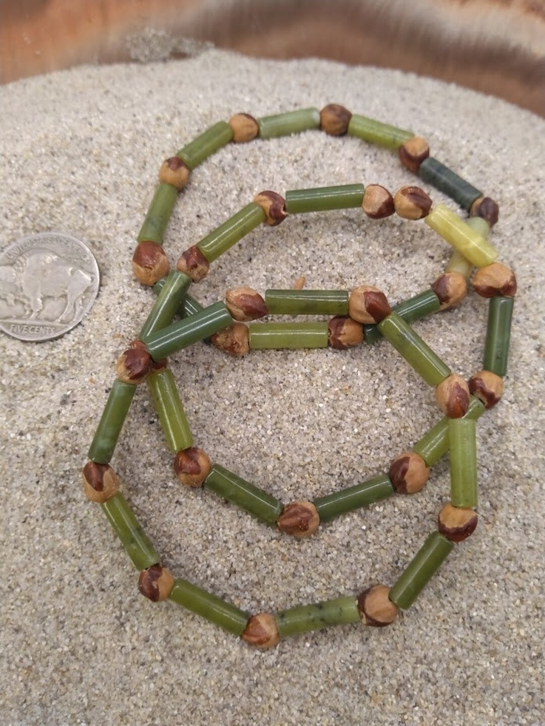Genuine Canadian Nephrite Jade Tube Beads & Juniper Seed Bead Stretch ...
