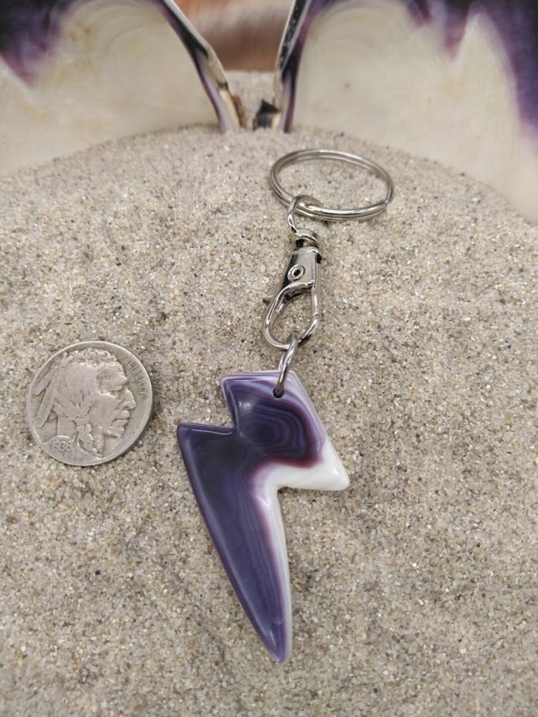 Genuine Rhode Island Quahog Wampum Lightning Bolt Keychain - Etsy